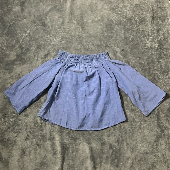 Love Notes | Tops | Love Notes Chambray Off Shoulder Blue Smocked ...